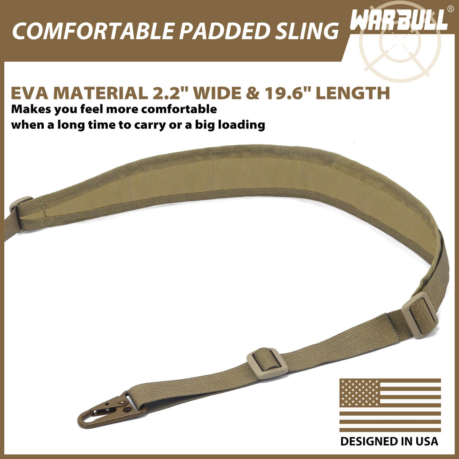 WarBull Padded 2 Point Sling, QD Swivel 2 Point Sling with HK Hook, Tactical Gun Sling for Rifle, Shotgun, and Crossbow, Airsoft for Hunting Shooting with Keychain Gift (Coyote Brown)