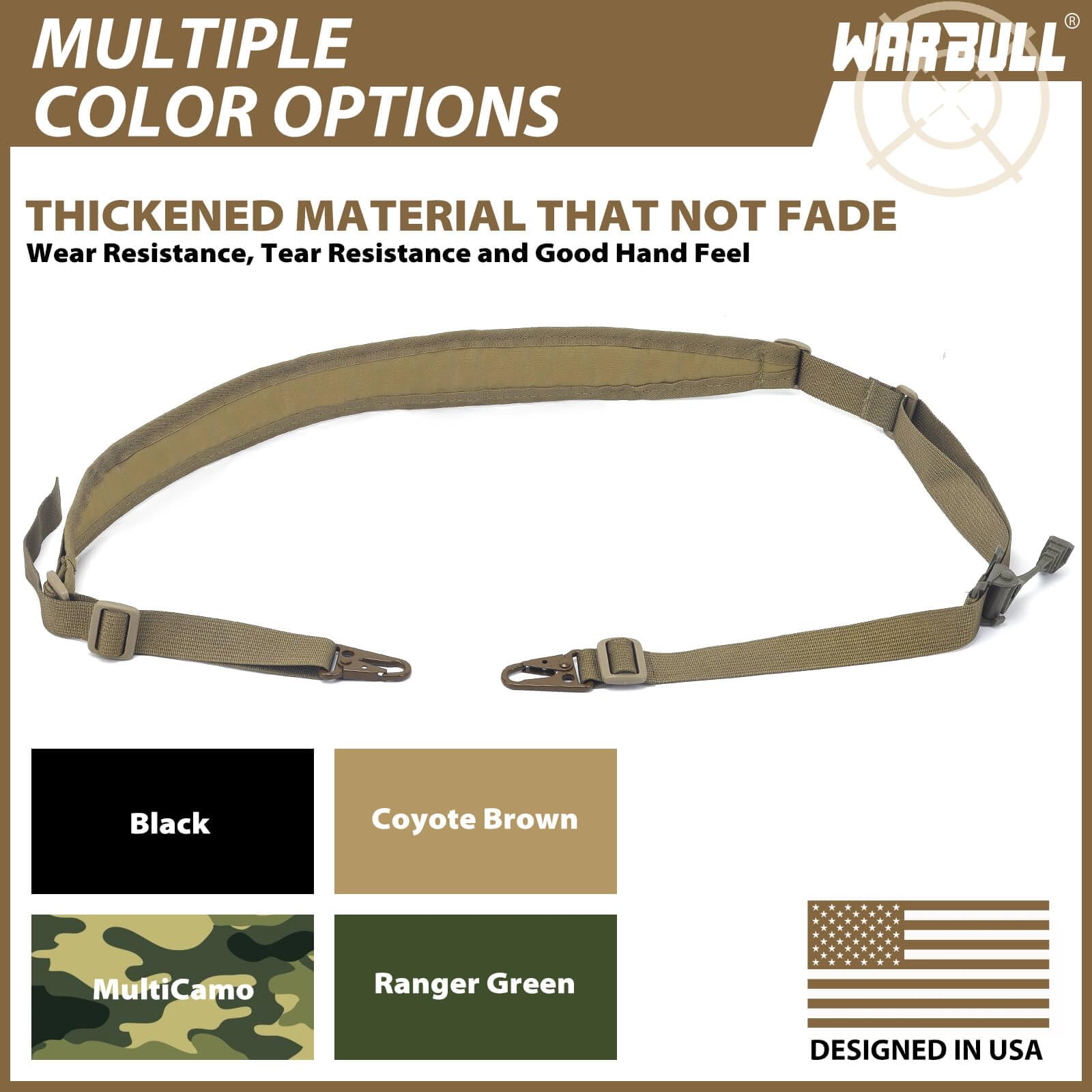 WarBull Padded 2 Point Sling, QD Swivel 2 Point Sling with HK Hook, Tactical Gun Sling for Rifle, Shotgun, and Crossbow, Airsoft for Hunting Shooting with Keychain Gift (Coyote Brown)