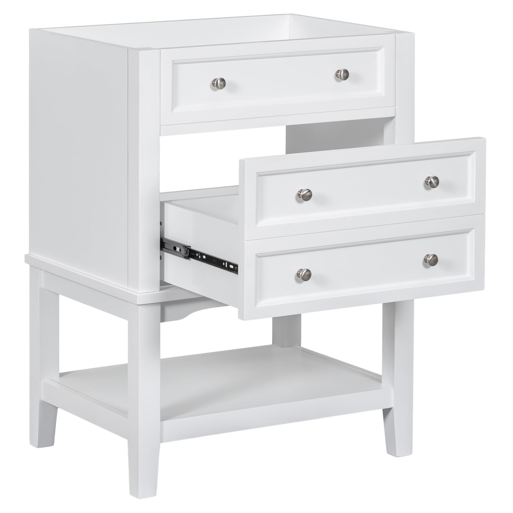 LZ LEISURE ZONE 24" Bathroom Vanity Without Sink, Base Only, Solid Wood Frame, Bathroom Storage Cabinet with Drawer and Open Shelf, White