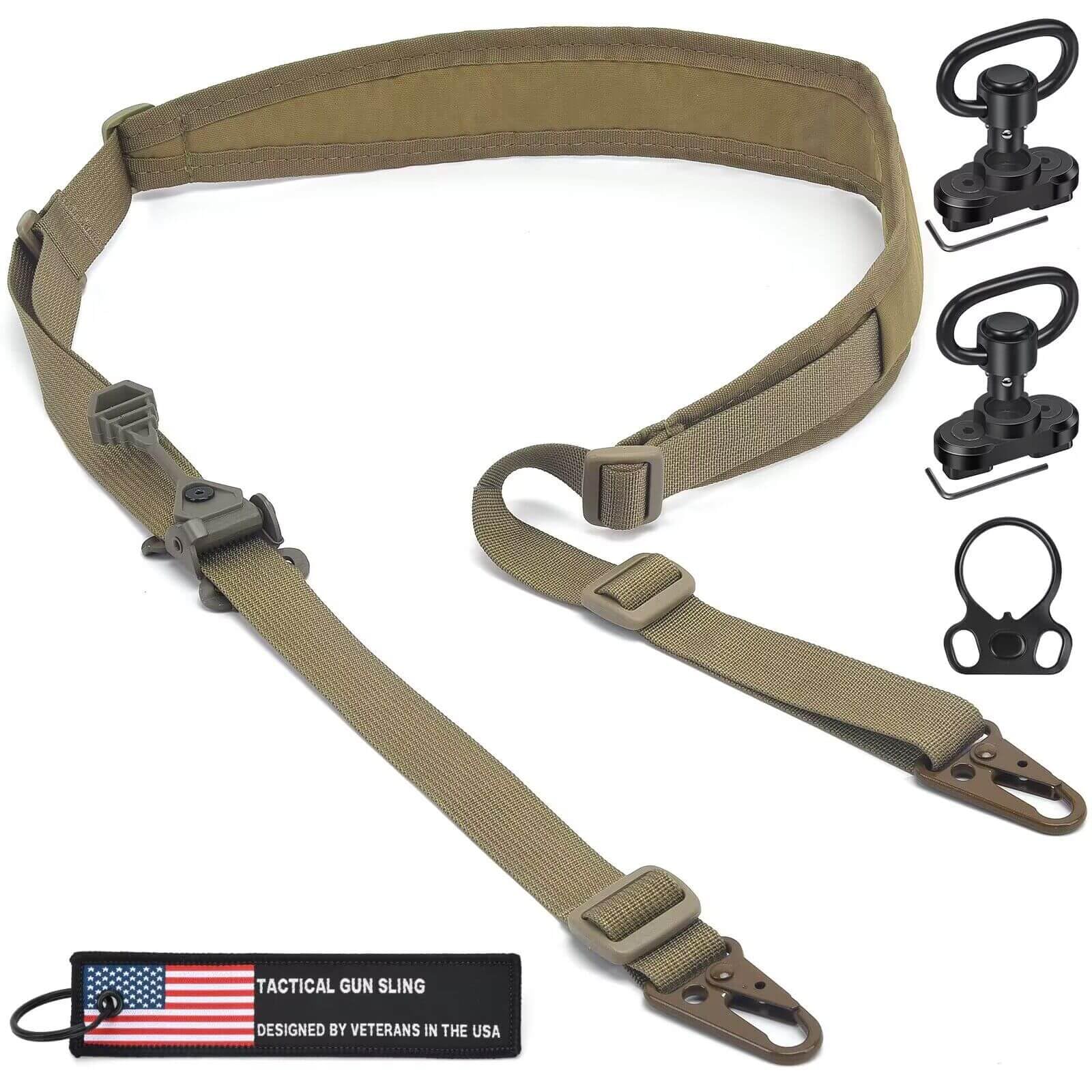 WarBull Padded 2 Point Sling, QD Swivel 2 Point Sling with HK Hook, Tactical Gun Sling for Rifle, Shotgun, and Crossbow, Airsoft for Hunting Shooting with Keychain Gift (Coyote Brown)