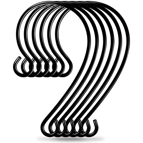 FEED GARDEN 6 Pack 9 Inch Metal Tree Branch Hook, 1/5 Inch Diameter Rust Resistant Hanging Black S Shaped Hooks for Bird Feeders and Baths, Planters, Lanterns, Ornaments and More.