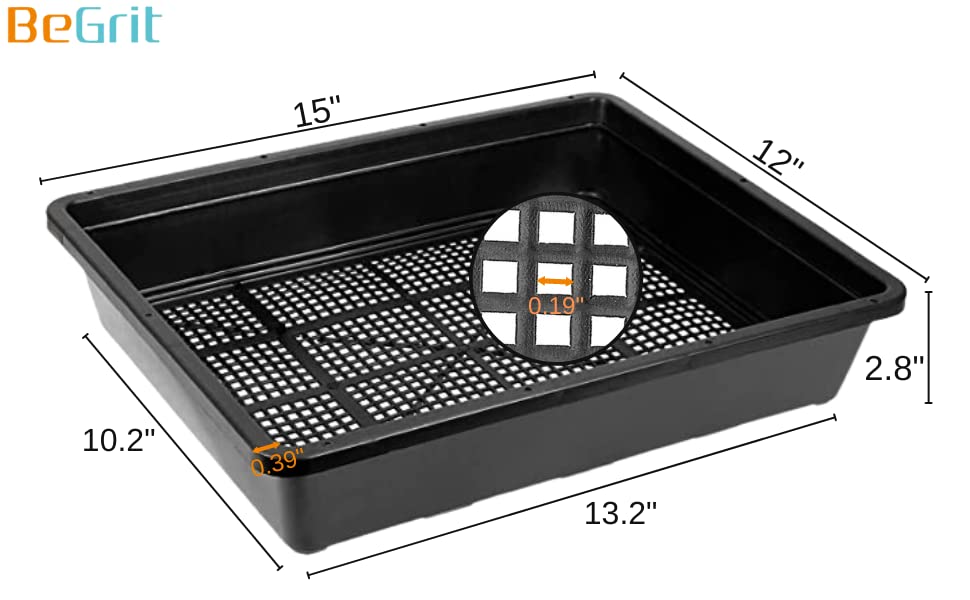 BeGrit Seed Starter Trays 5-Pack 15x12 inch Mesh Bottom Tray Plastic Plant Trays Garden Seedling Starter Kit for Plants,Microgreens,Soil Blocks,Wheatgrass,Hydroponic and Fodder Systems