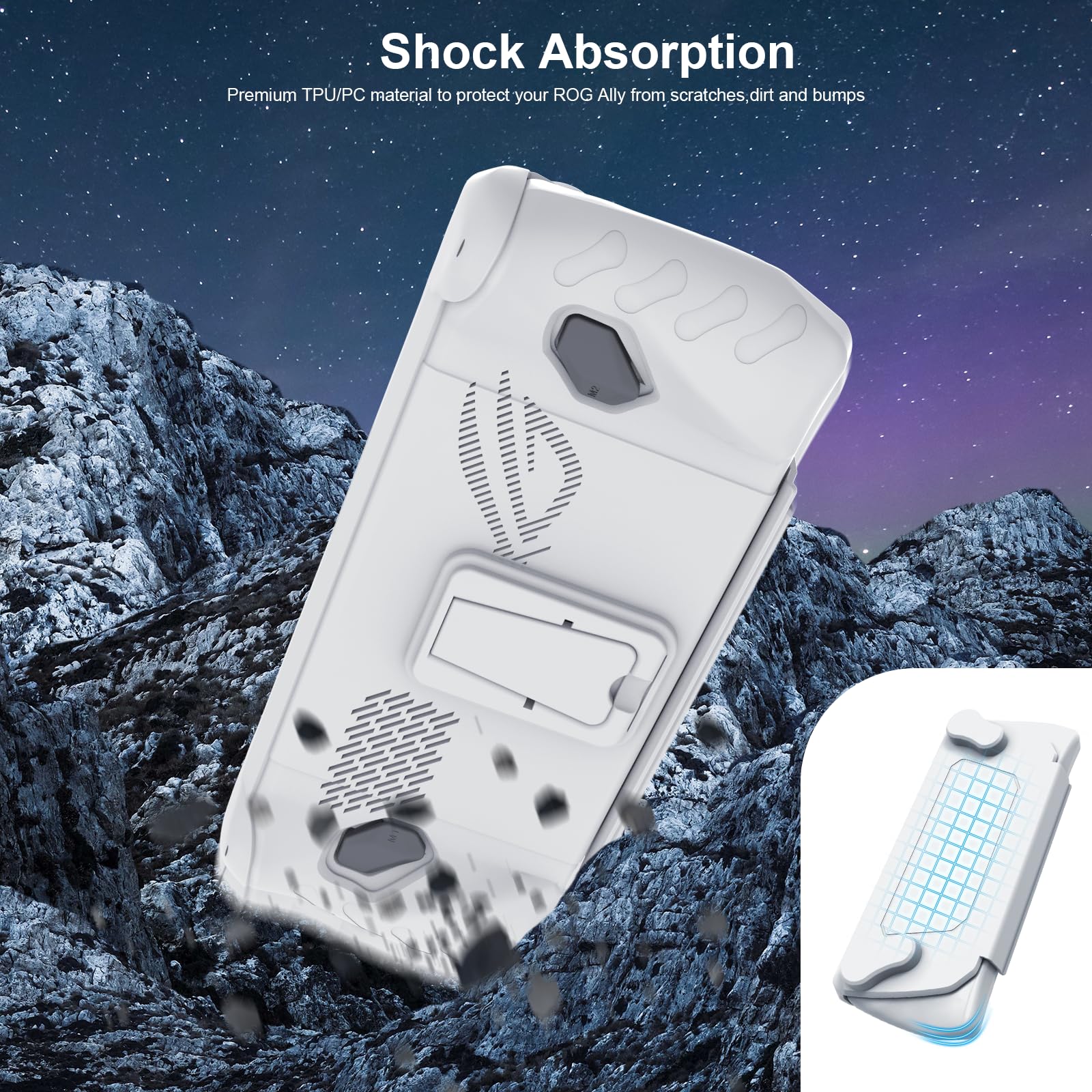 EJGAME Upgraded Ultra Slim TPU Protective Case with Front Cover Compatible with ASUS ROG Ally, Shock-Absorption, Non-Slip and Anti-Scratch Design Cover Protector (White)