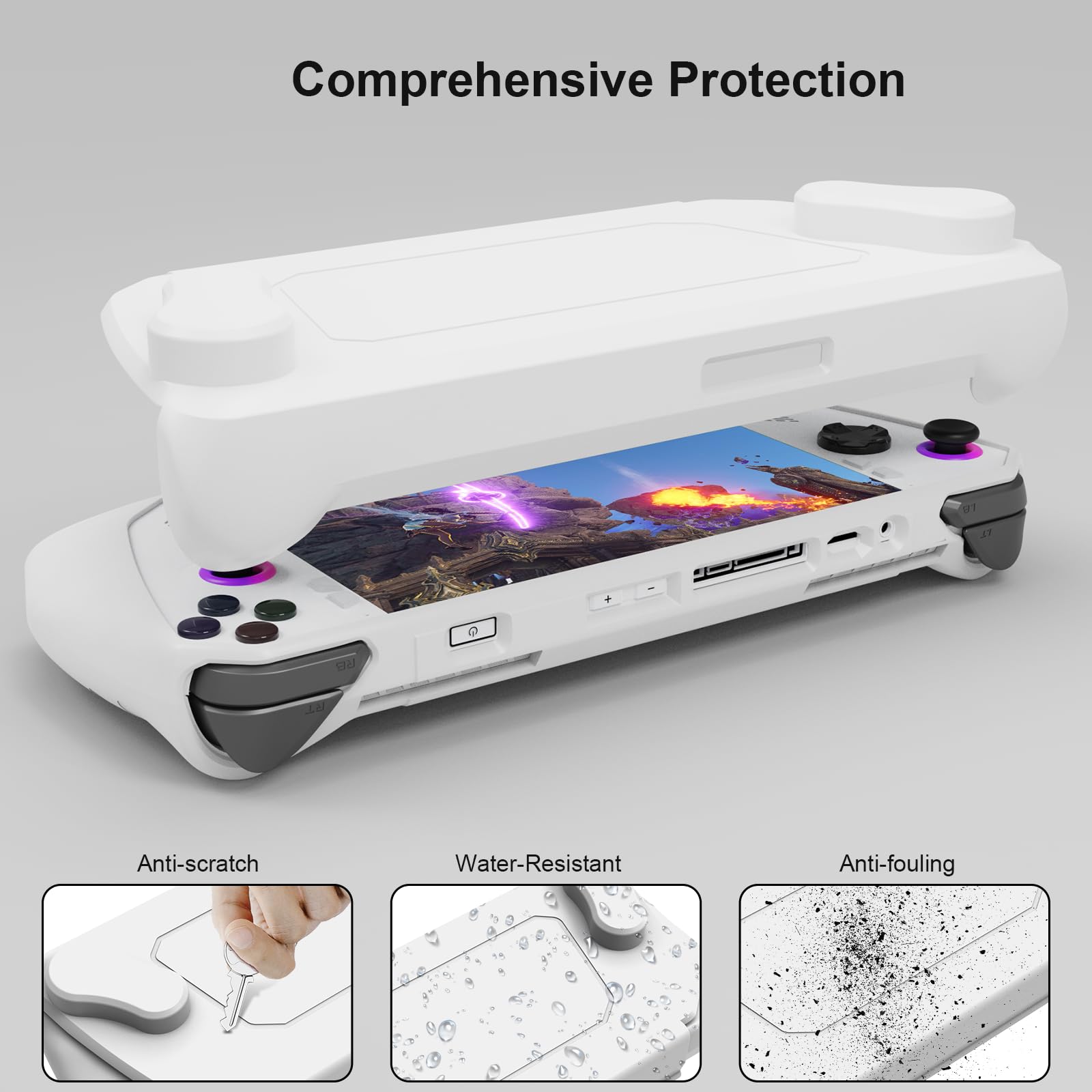 EJGAME Upgraded Ultra Slim TPU Protective Case with Front Cover Compatible with ASUS ROG Ally, Shock-Absorption, Non-Slip and Anti-Scratch Design Cover Protector (White)