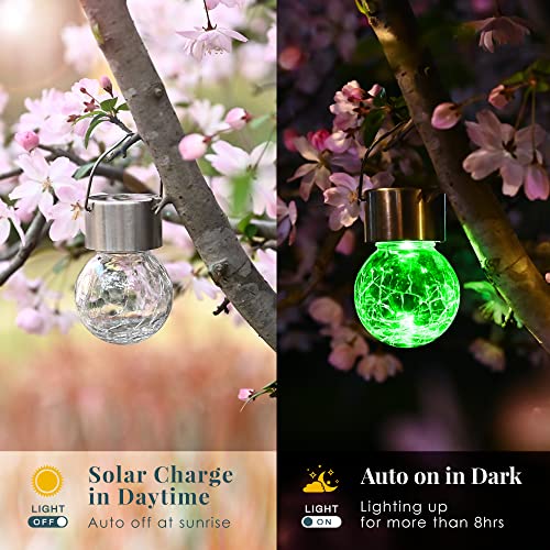 SOLPEX Hanging Solar Lights Outdoor, 8 Pack Decorative Cracked Glass Ball Light, Solar Powered Waterproof Globe Lighting, Hanging Globe Solar Lights for Garden, Yard, Patio, Lawn, Flower Bed