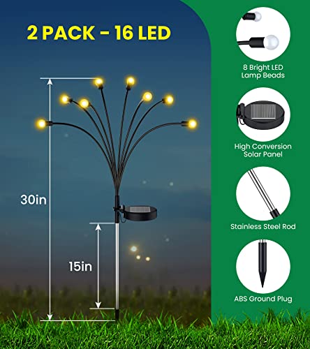 URAGO Super Bright Solar Powered Firefly Lights, High Flexibility Starburst Swaying Lights, Vibrant Solar Garden Lights Outdoor Waterproof, 8 LED Landscape Lighting Decorative for Pathway Patio Yard