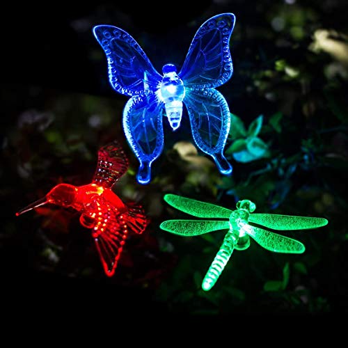 GIGALUMI Solar Garden Stake Lights,3 Pack Solar Garden Decorations, Color Changing LED Halloween/Christmas Lights,Outdoor Solar Lights Decorative for Pathway,Garden,Lawn,Patio,Driveway