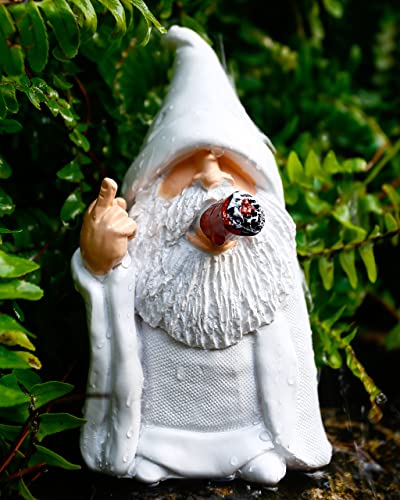 Estefanlo Garden Gnome Statue 5.9Inch Naughty Smoking Wizard Gnome Funny Lawn Resin Figurine Outdoor Statue for Lawn Yard Balcony Porch Patio Home Ornaments Garden Decoration