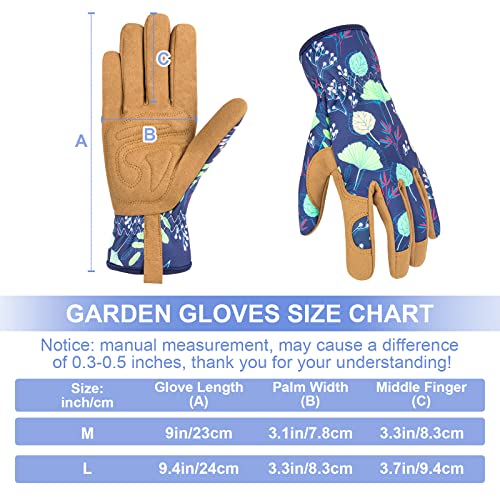Leather Gardening Working Gloves for Women, Abrasion Garden Gloves Scratch Resistant Breathable for Weeding, Digging, Planting, Raking & Mowing (Medium)