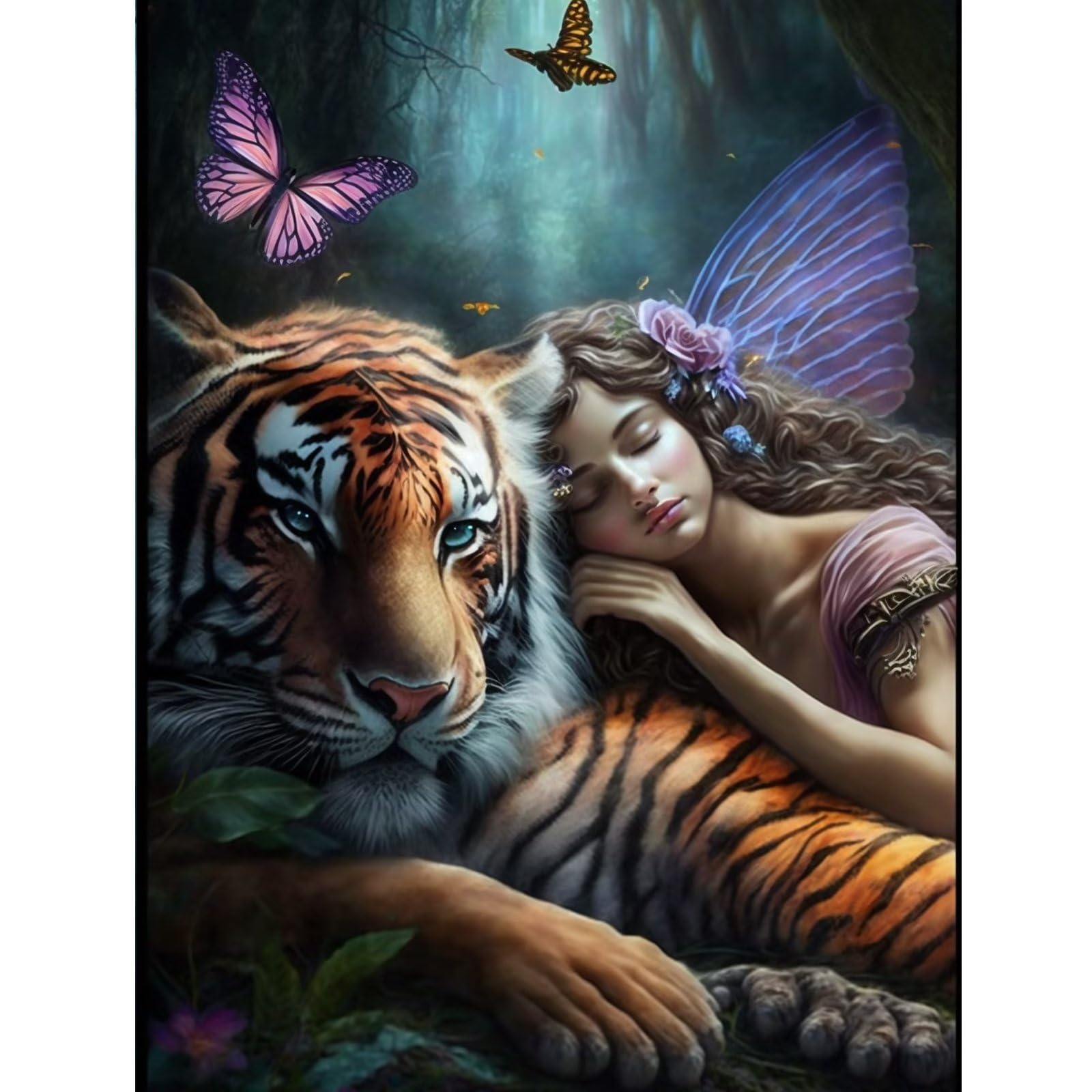 CoHraeu 5D Angel and Tiger Diamond Painting Kits for Adults Animals and Beauties Diamond Art Kits for Adults Diamond Art Kits Gem Art Wall Home Decor Oil 12x16 inch