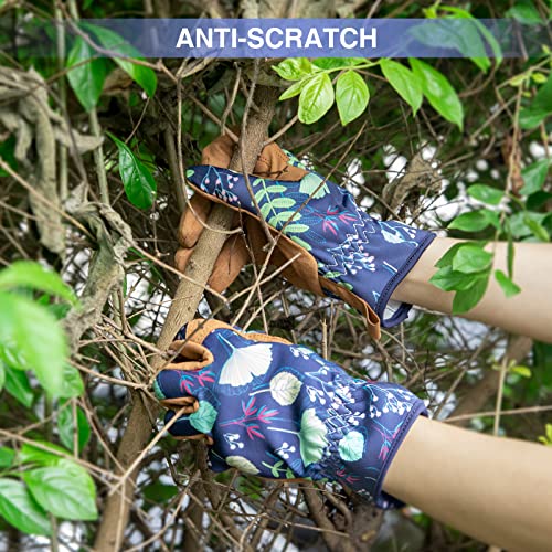 Leather Gardening Working Gloves for Women, Abrasion Garden Gloves Scratch Resistant Breathable for Weeding, Digging, Planting, Raking & Mowing (Medium)