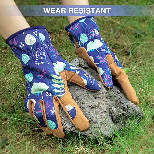 Leather Gardening Working Gloves for Women, Abrasion Garden Gloves Scratch Resistant Breathable for Weeding, Digging, Planting, Raking & Mowing (Medium)
