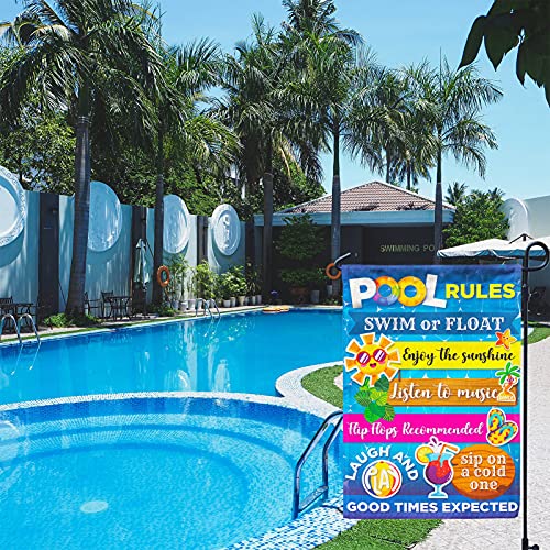 Pool Rules Signs and Decorations Outdoor, Summer Garden Flag Double Sided Burlap 12x18Inch