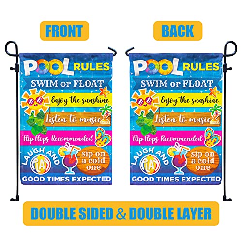 Pool Rules Signs and Decorations Outdoor, Summer Garden Flag Double Sided Burlap 12x18Inch