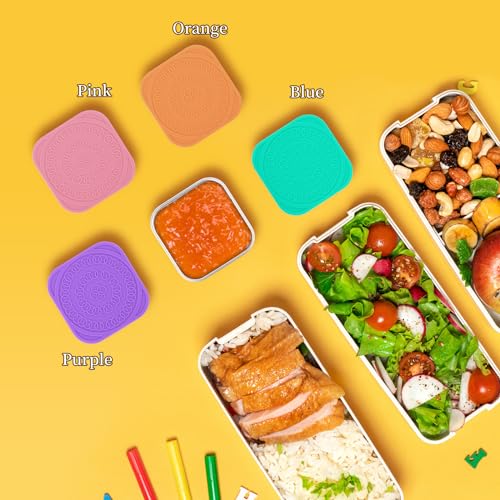 LEGELITE 4 Pack Salad Dressing Container To Go, 6oz Reusable Small Condiment Containers with Lids, Leakproof Silicone Lids Stainless Steel Sauce Containers for Lunch