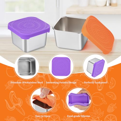 LEGELITE 4 Pack Salad Dressing Container To Go, 6oz Reusable Small Condiment Containers with Lids, Leakproof Silicone Lids Stainless Steel Sauce Containers for Lunch