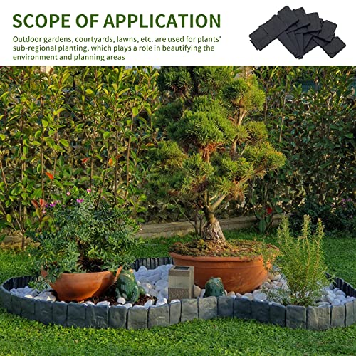 Garden Edging Border, Garden Landscape Edging Borders for Flower Bed, Black Stone Effect Plastic Lawn Edging Fencing | No Dig Landscape Edging | 20 Pcs | 16 Ft | (Black)