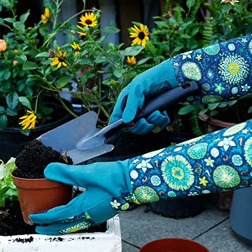 HODUP Gardening Gloves for Women,Long Floral Print Garden Rose Cactus Pruning Thorn-Proof Breathable Work Gloves with Touch Screen (Medium, Dandelions)