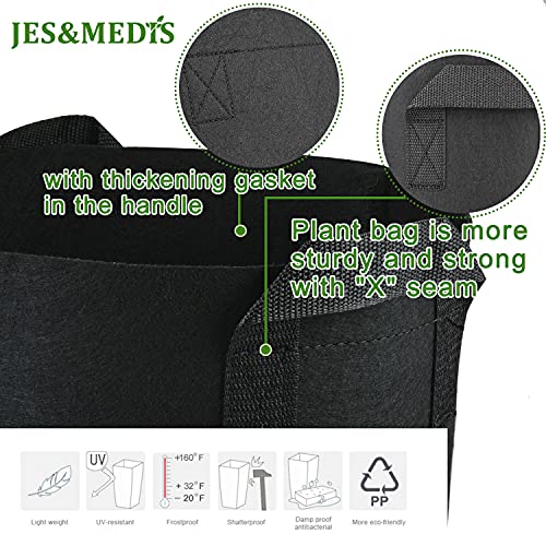 JES&MEDIS 12-Pack 5 Gallon Plant Grow Bags Thick Aeration Non Woven Fabric Flower Vegetable Pots with Handles Garden Container Black (5 Gallon_12 Pack)