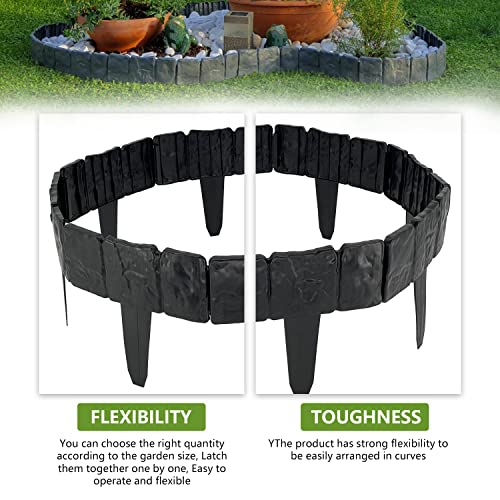 Garden Edging Border, Garden Landscape Edging Borders for Flower Bed, Black Stone Effect Plastic Lawn Edging Fencing | No Dig Landscape Edging | 20 Pcs | 16 Ft | (Black)