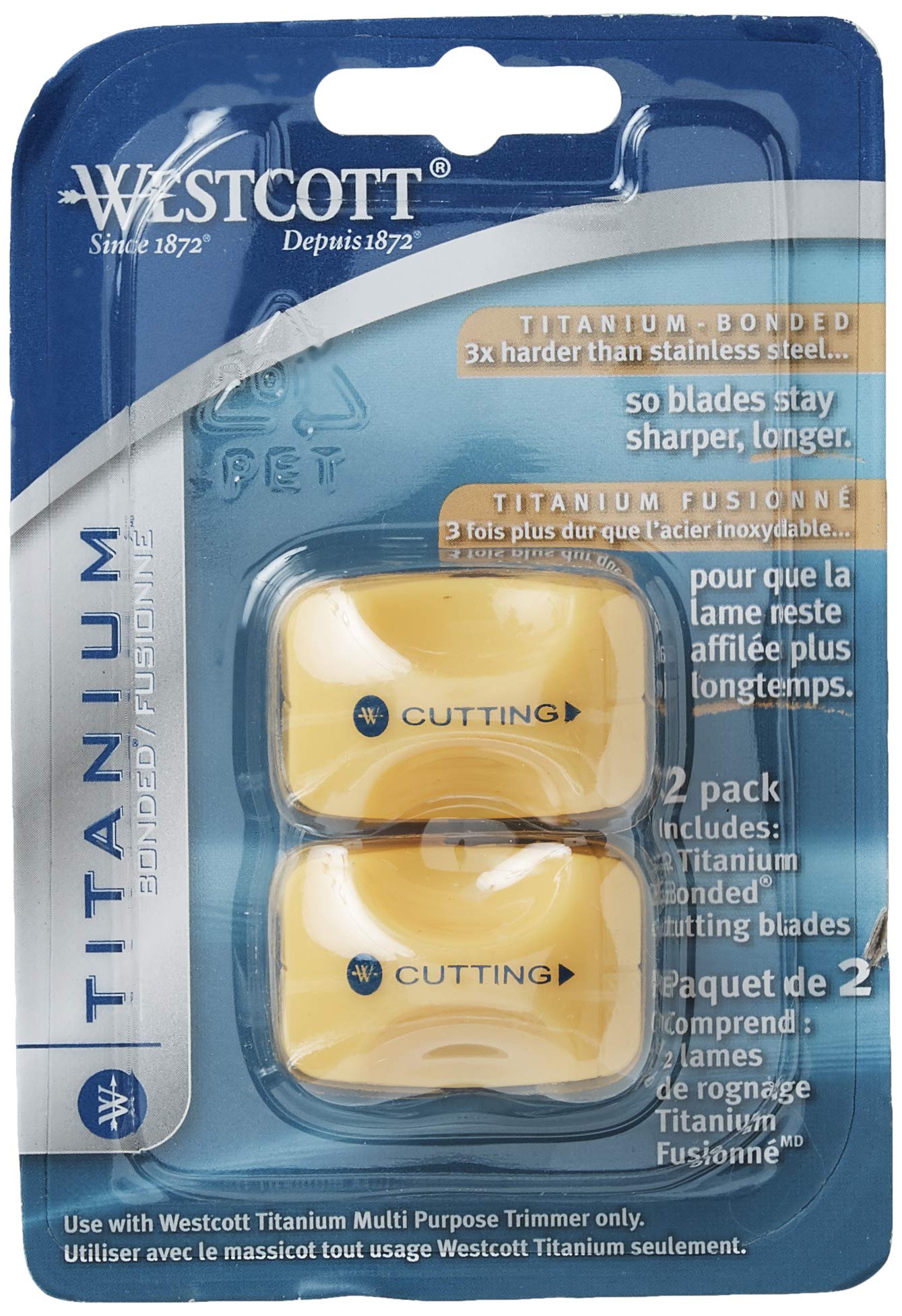 Westcott Paper Trimmer Titanium Bonded Replacement Cutting Blades for use with Trimmers 13782 and 13779, Pack of 2 (13780),Yellow