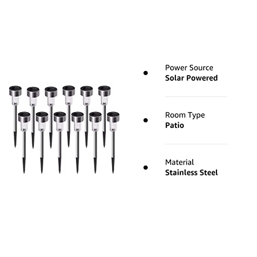 Dream Master Solar Lights Outdoor, Stainless Steel LED Landscape Lighting Solar Powered Outdoor Lights Solar Garden Lights for Pathway, Walkway, Patio, Yard, Lawn - 12 Pack