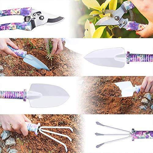 Garden Tool Set, Potable Durable Gardening Planting Tools Gift Kit with Non-Slip Rubber Grip, Including Anti-Rust Trowel, Cultivator, Pruning Shear, Water Sprayer and Case, Great Gift(5 Piece)