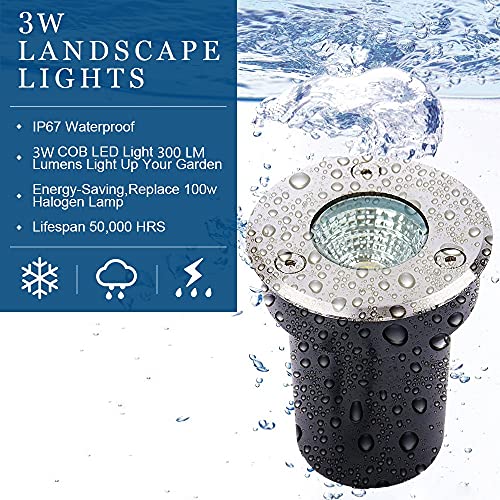 ELEGLO 12 Pack 3W Low Voltage Led Landscape Lights,12V/24V AC/DC Well Lights,IP67 Waterproof In Ground Light and Landscape Lighting for Garden,Yard, Driveway, Deck, Step Up Light(Warm White 12 Pack)