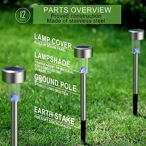 Dream Master Solar Lights Outdoor, Stainless Steel LED Landscape Lighting Solar Powered Outdoor Lights Solar Garden Lights for Pathway, Walkway, Patio, Yard, Lawn - 12 Pack