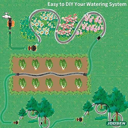 JOOSEN Soaker Hose 25ft 1/2" Flat Double Layer Consistent Drip Hose Saving 80% Water Leakproof Kink Free Vegetable Garden Hose