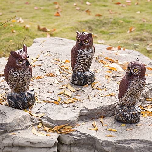 TaiBest 3 Pack Fake Horned Owl Statue for Outdoor Use,Plastic Owl with Reflective Tape for Outdoor Garden Yard Decoration
