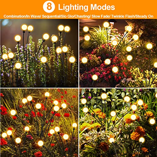 Solar Powered Firefly Lights, 4 Pack 8LED Starburst Swaying Solar Garden Lights, Sway by Wind, Waterproof with Remote 8 Lighting Modes Solar Outdoor Lights Decorative for Pathway Yard Patio Landscapeā¦