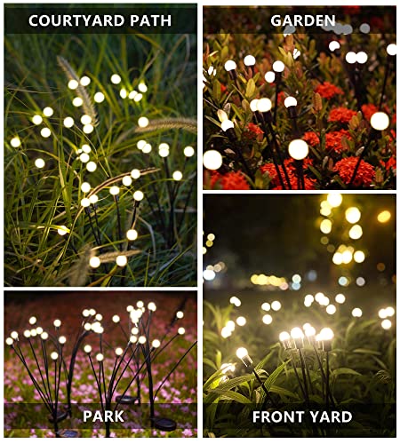 CRILEAL 8LED Solar Powered Firefly Lights,Solar Lights Outdoor Waterproof,Starburst Swaying Solar Firefly Lights, Firefly Garden Lights for Path Landscape Outdoor Decorative Lights White Warm 4Pack