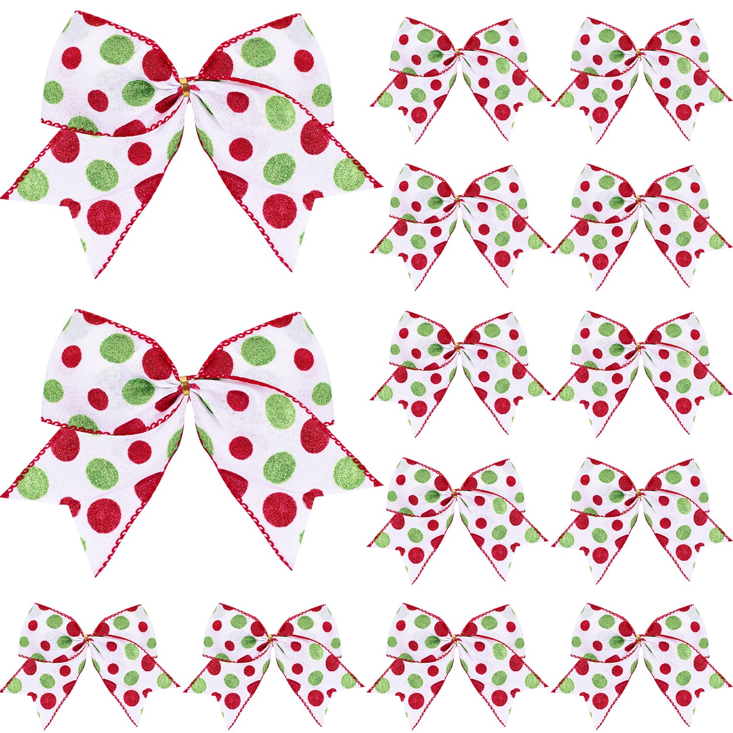 24 Pcs Red Green Christmas Bows Decorations, 6 Inch Polka Dot Christmas Tree Bows Xmas Bows Ornaments for Home Wreaths Garland Wedding Gift Party Indoor Outdoor