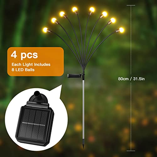 CRILEAL 8LED Solar Powered Firefly Lights,Solar Lights Outdoor Waterproof,Starburst Swaying Solar Firefly Lights, Firefly Garden Lights for Path Landscape Outdoor Decorative Lights White Warm 4Pack
