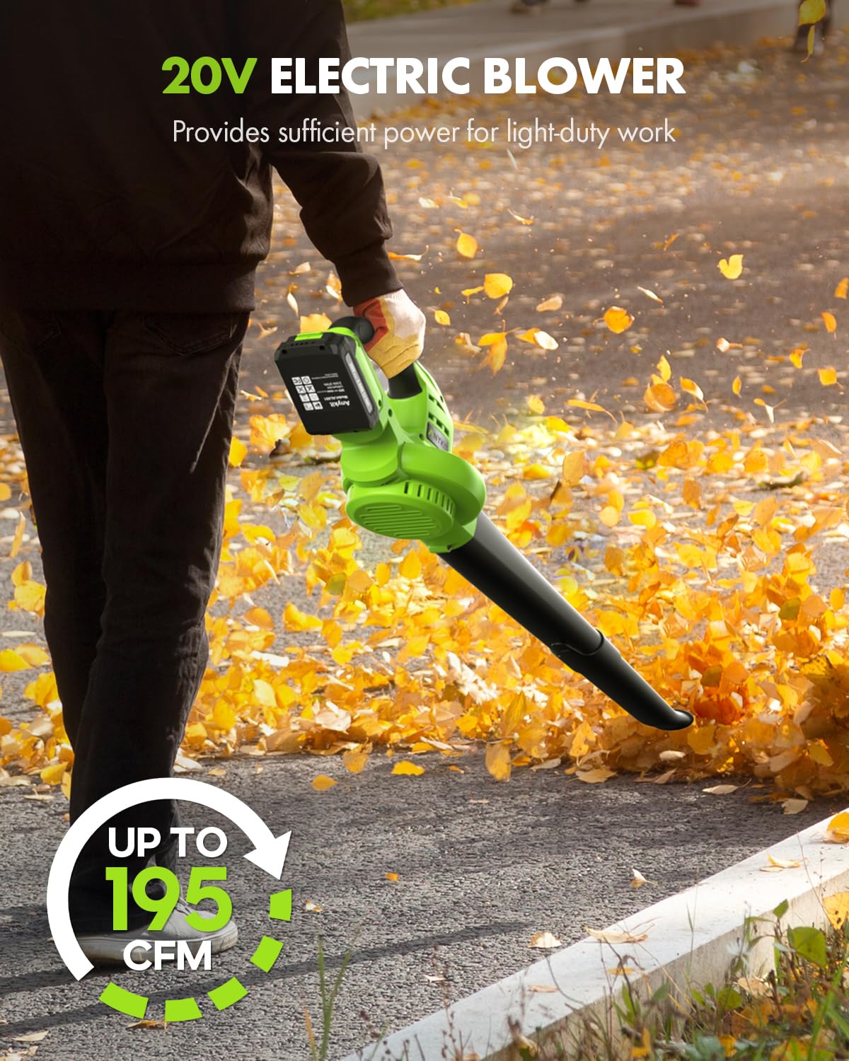 Leaf Blower Cordless with Battery and Charger - Anykit Electric Leaf Blowers Battery Operated, Lightweight 20V 2 Speed Modes Handheld Blower for Lawn Care Green