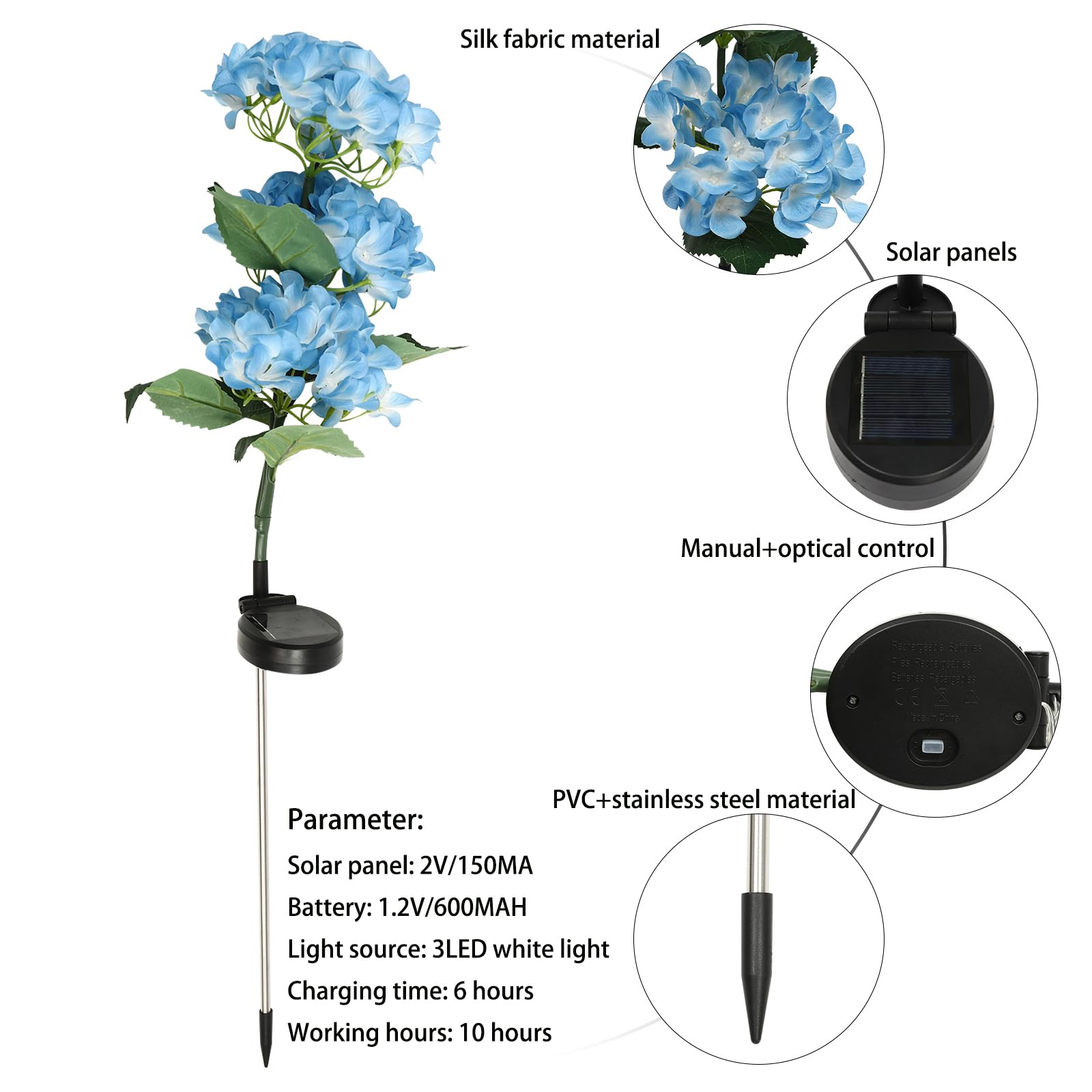LyeXD Solar Garden Lights Outdoor Waterproof, 3 Head Hydrangea Decorative Lights Floor Mount LED Solar Flower Lights w/Ground Insertion, Outdoor Solar Lights for Yard Garden,Parks,Rooftops,Blue