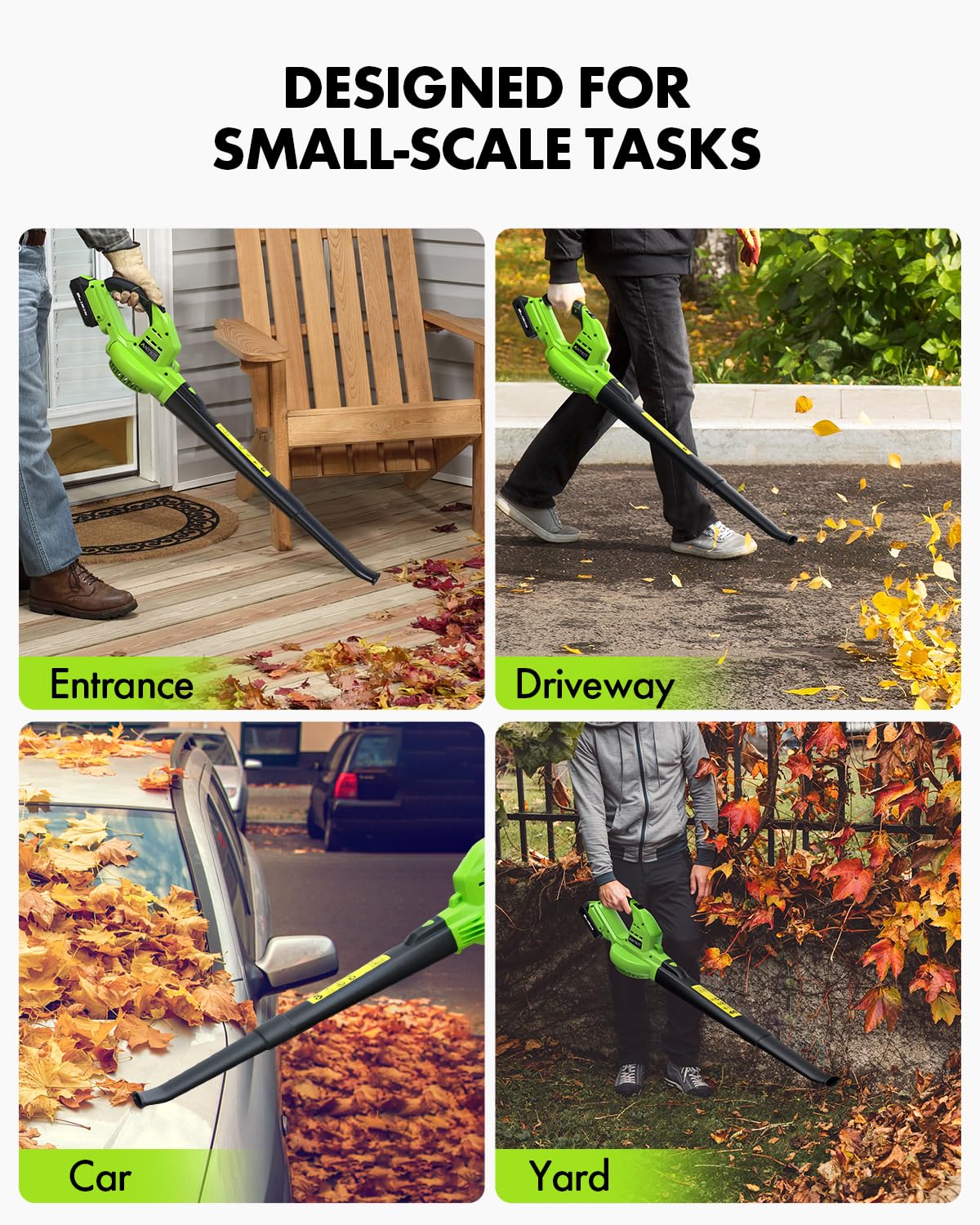 Leaf Blower Cordless with Battery and Charger - Anykit Electric Leaf Blowers Battery Operated, Lightweight 20V 2 Speed Modes Handheld Blower for Lawn Care Green