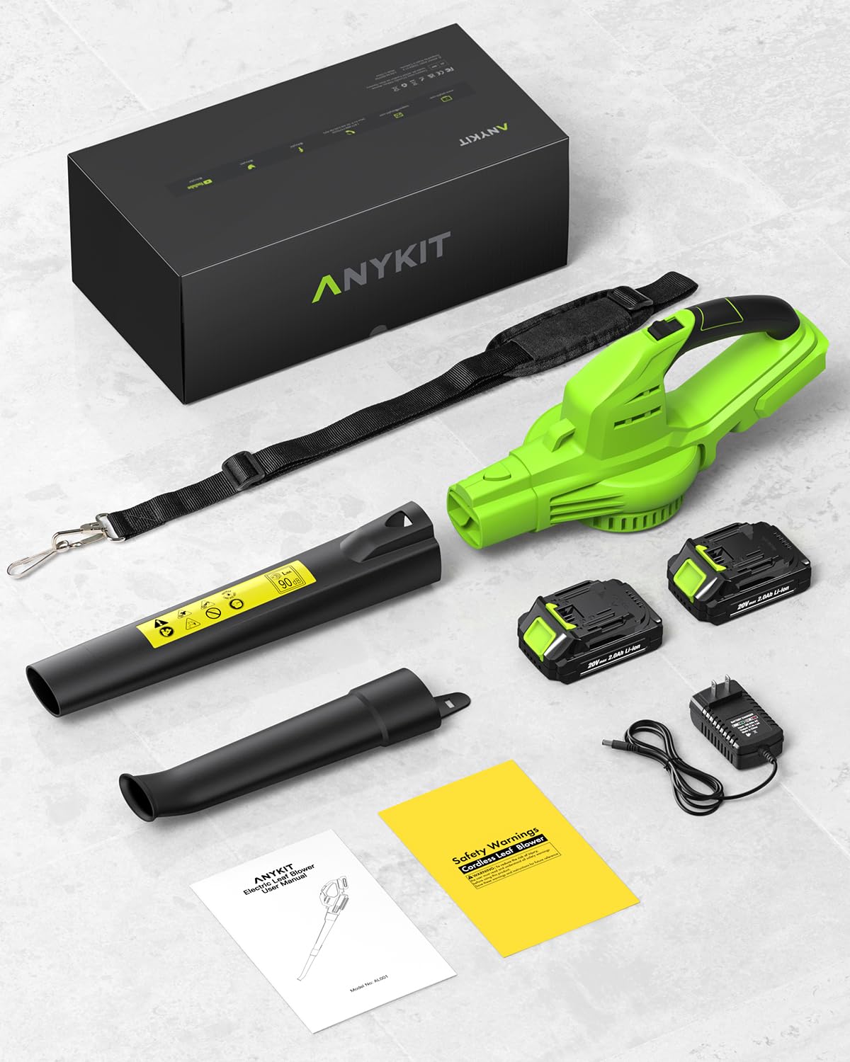 Leaf Blower Cordless with Battery and Charger - Anykit Electric Leaf Blowers Battery Operated, Lightweight 20V 2 Speed Modes Handheld Blower for Lawn Care Green