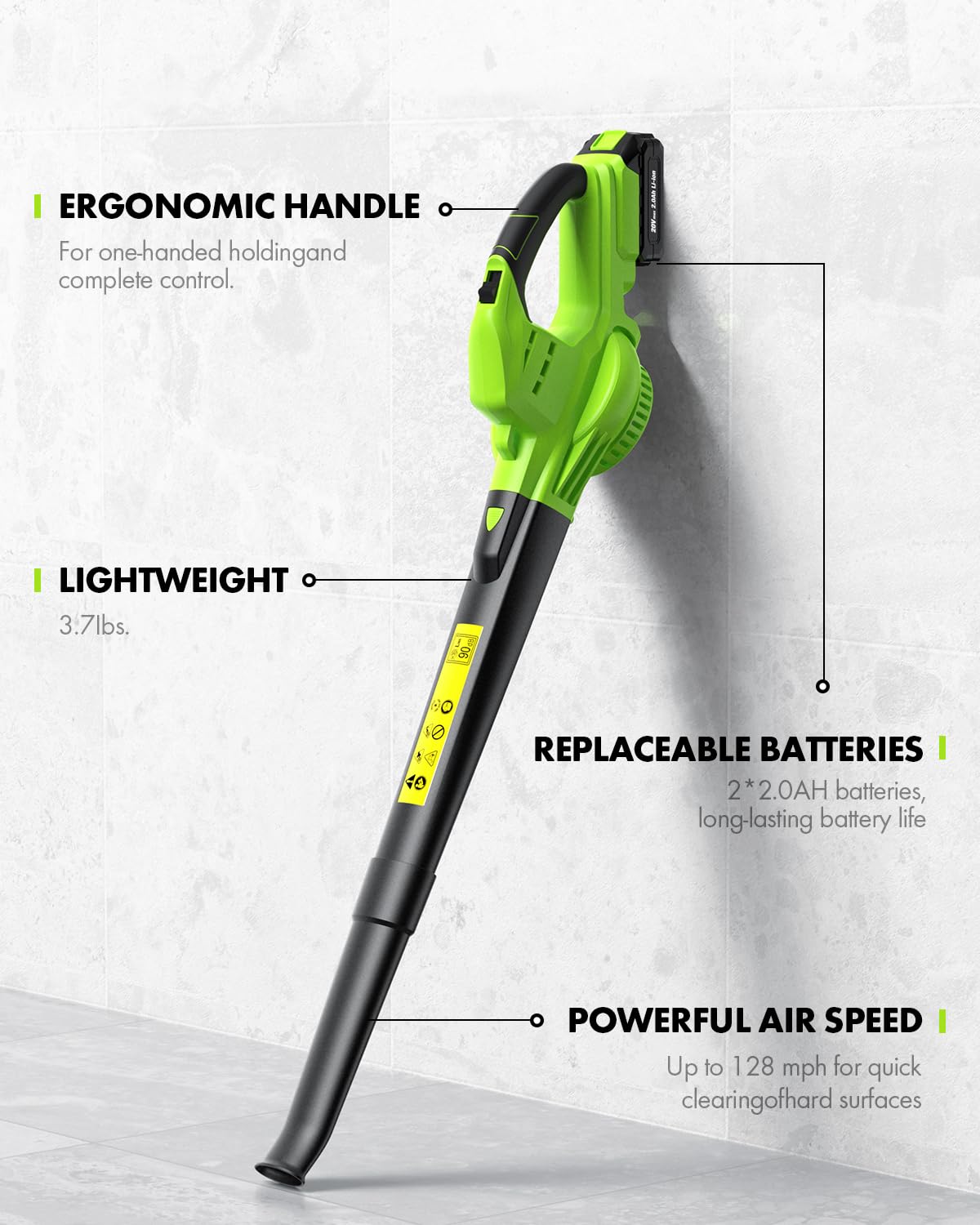 Leaf Blower Cordless with Battery and Charger - Anykit Electric Leaf Blowers Battery Operated, Lightweight 20V 2 Speed Modes Handheld Blower for Lawn Care Green