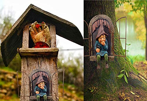 vomiceak Garden Gnome Statue, Elf Out The Door Tree Hugger -5.9 Inch, Funny Garden Tree Decoration, Patio Yard Lawn Porch Decoration
