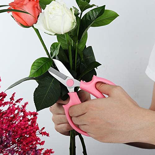 Jasni Garden Pruning Shears Scissors with Comfort Grip Handle, Premium Steel Professional Floral Scissors, Perfect for Arranging Flowers, Pruning, Trimming Plants, Gardening Tool (Pink)