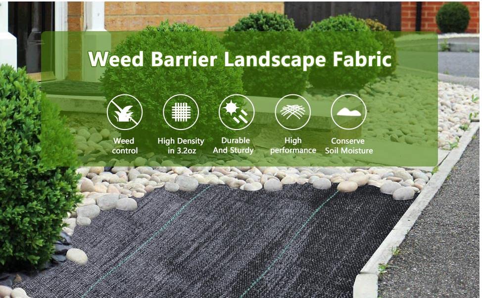 LGJIAOJIAO 3ftx50ft Weed Barrier Landscape Fabric Heavy Duty,Weed Block Gardening Ground Cover Mat, Weed Control Garden Cloth ,Woven Geotextile Fabric for Underlayment,Commercial Driveway Fabric