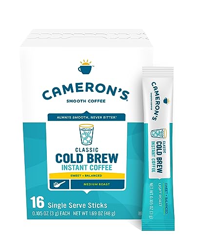 Cameron's Coffee Classic Cold Brew Instant Single Serve Sticks, Medium Roast, 128 Count (Pack of 8)