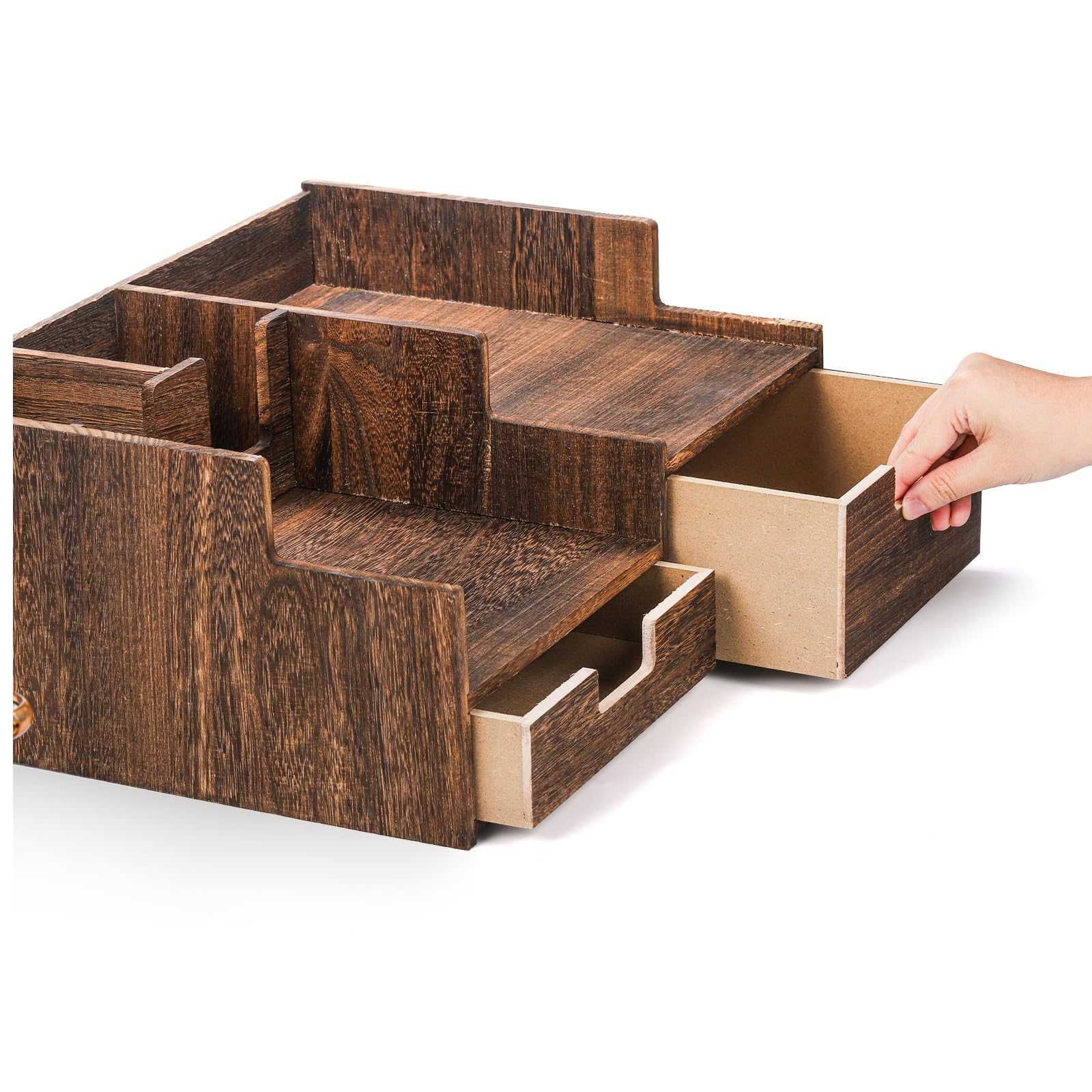 Goaste Coffee Station Organizer with 2 Drawers, Wooden Coffee Bar Accessories Organizer, Countertop K-Cup Storage Holder, Coffee Pods Storage Box, Tea Bag Condiment Organizer for Home, Office