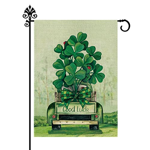 St Patricks Day Garden Flag Good Shamrock Luck Truck Vertical Burlap Double Sided Flag 12.5 x 18 Inch St Patricks Day Yard Outdoor Decorations