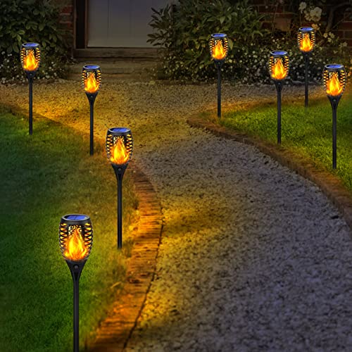 Solar Lights Outdoor, Solar Torch Light with Flickering Flame Waterproof Solar Flame Light Landscape Decoration Outdoor Powered Lights for Yard, Patio, Garden, Porch (Black 8 Pack)