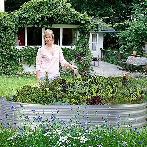 Land Guard 2Pcs Galvanized Raised Garden Bed Kit, Galvanized Planter Raised Garden Boxes Outdoor, Oval Large Metal Raised Garden Beds for Vegetablesā¦