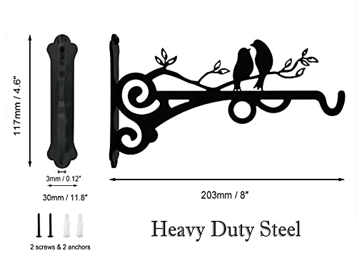 Qktxktzy Multipurpose Hanging Basket Plant Brackets Outdoor Indoor, Heavy Duty Solid Steel Plant Hangers, Wall Mounted Lantern Hooks for Garden Plants Flower Light Bird Feeder, Pack of 2 Black