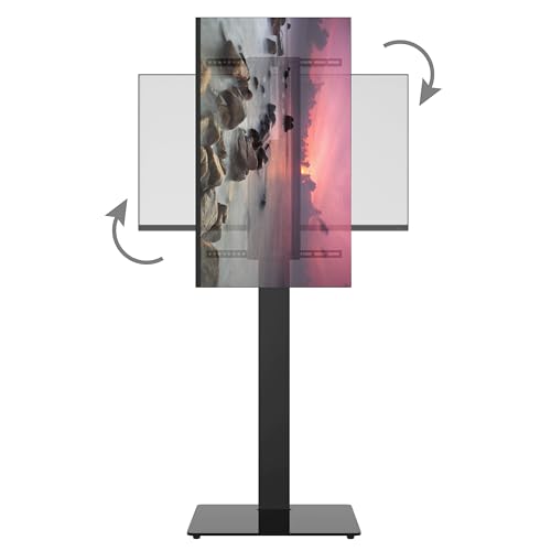 Portrait to Landscape TV Stand for 32" to 75" TVs, Height Adjustable 360° Rotating Monitor Stand with Glass Base, Floor TV Stand Mount with ±30° Swivel Range, Max VESA 600x400 Menu Wall Board